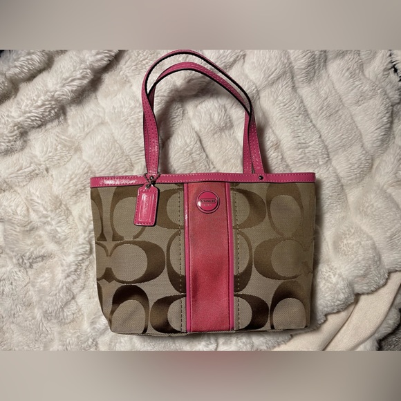 Coach | Bags | Coach Signature Stripe Pink Mini Tote Bag Purse Nwot ...